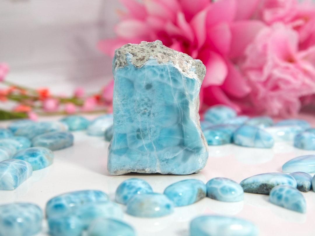 Sky Blue Raw Larimar Stone, High Grade Semi Polished Rough Larimar in ...