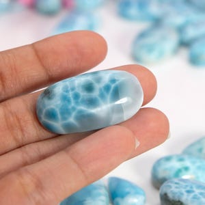 Deep Blue Larimar Stone, Oval Larimar Palm Stone Cabochon, Dominican ...