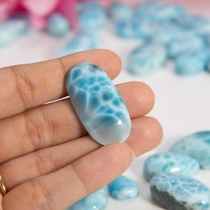 Deep Blue Larimar Stone, Oval Larimar Palm Stone Cabochon, Dominican ...