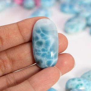Deep Blue Larimar Stone, Oval Larimar Palm Stone Cabochon, Dominican ...