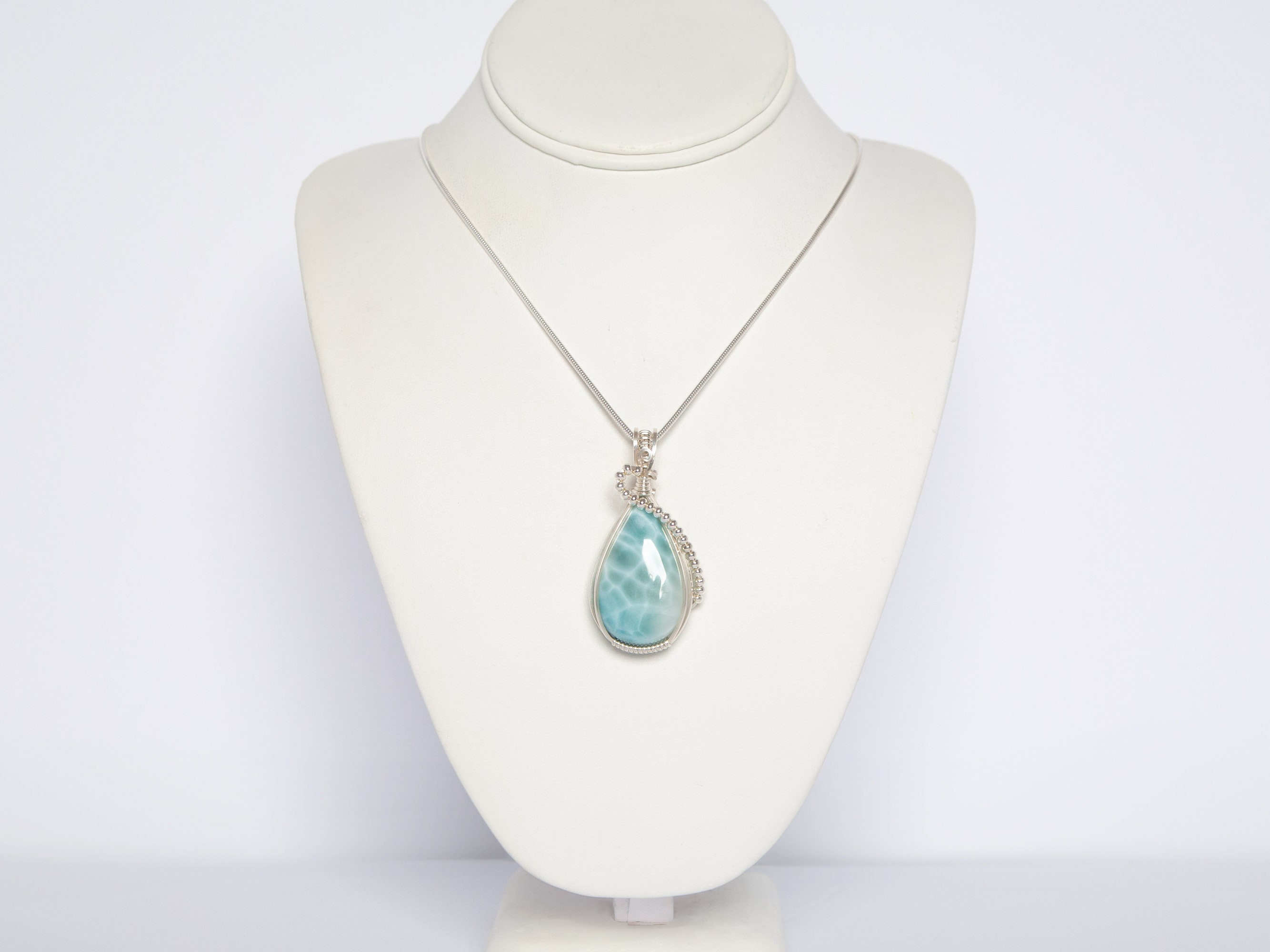 Wire Wrapped Silver Larimar Pendant, AAAA Larimar, High Quality Larimar ...