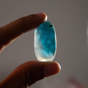 Deep Blue Larimar Stone, Oval Larimar Palm Stone Cabochon, Dominican ...