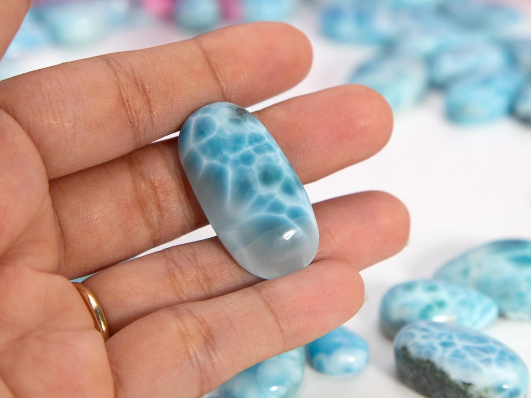 Deep Blue Larimar Stone, Oval Larimar Palm Stone Cabochon, Dominican ...