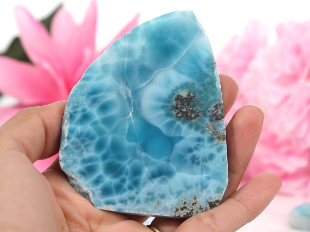 OCEAN BLUE Larimar Stone Slab, Semi Raw AAAA Rough Larimar Slice ...