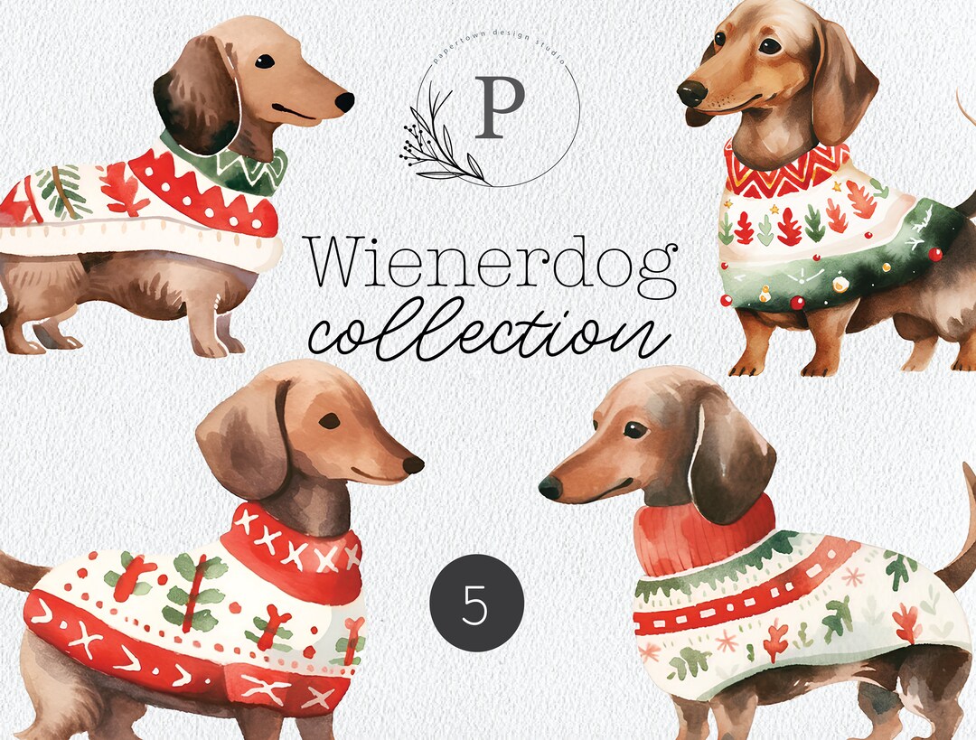 Watercolor Cute Christmas Wienerdog Dachshund Clipart, PNG Files ...