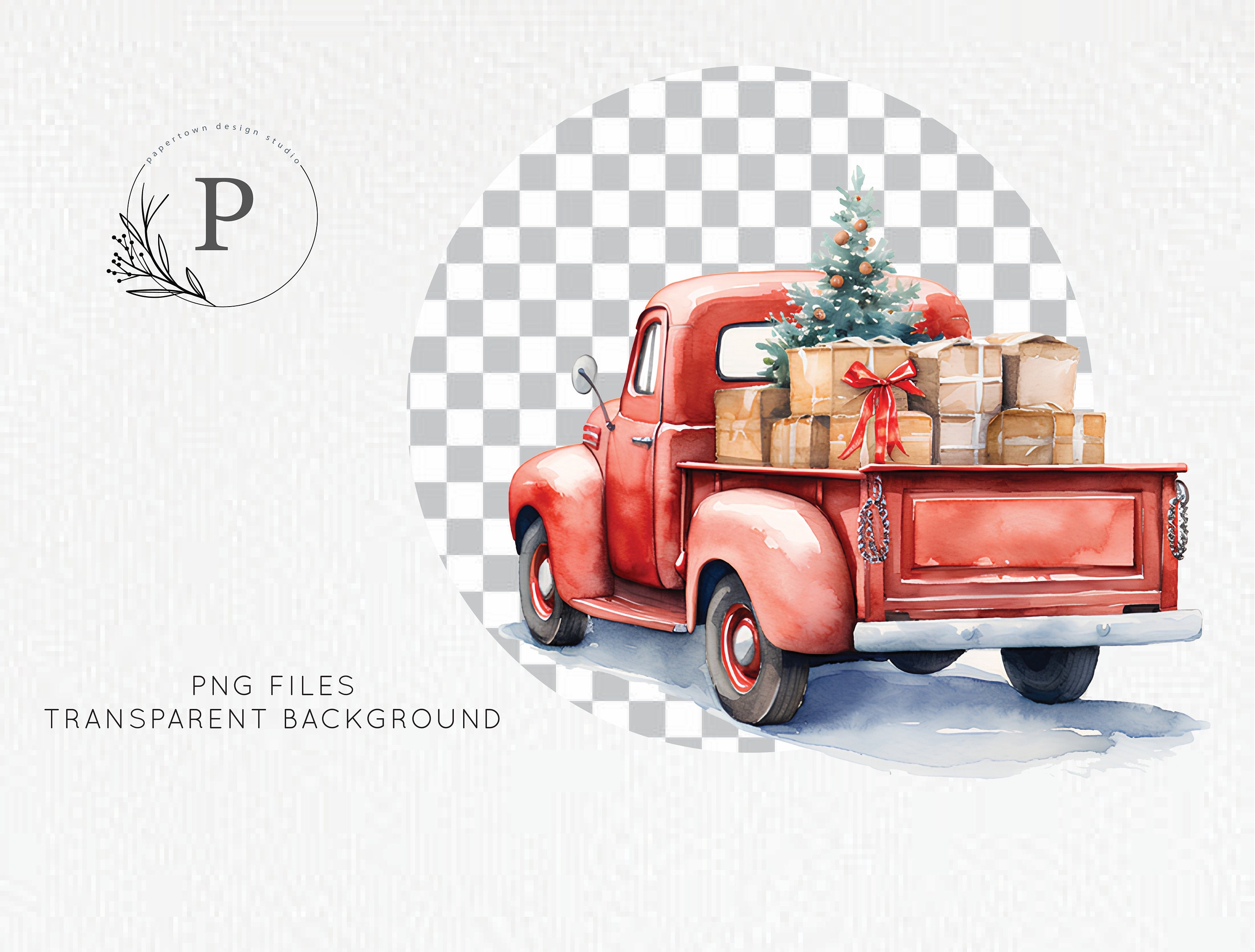 Red Watercolor Christmas Truck Clipart, 7 PNG Files, Digital Download ...