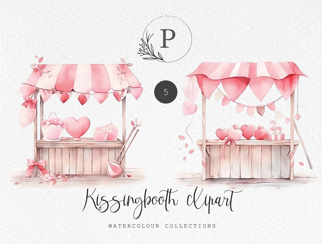 Watercolor Kissing Booth Clipart, PNG Files, Digital Download ...