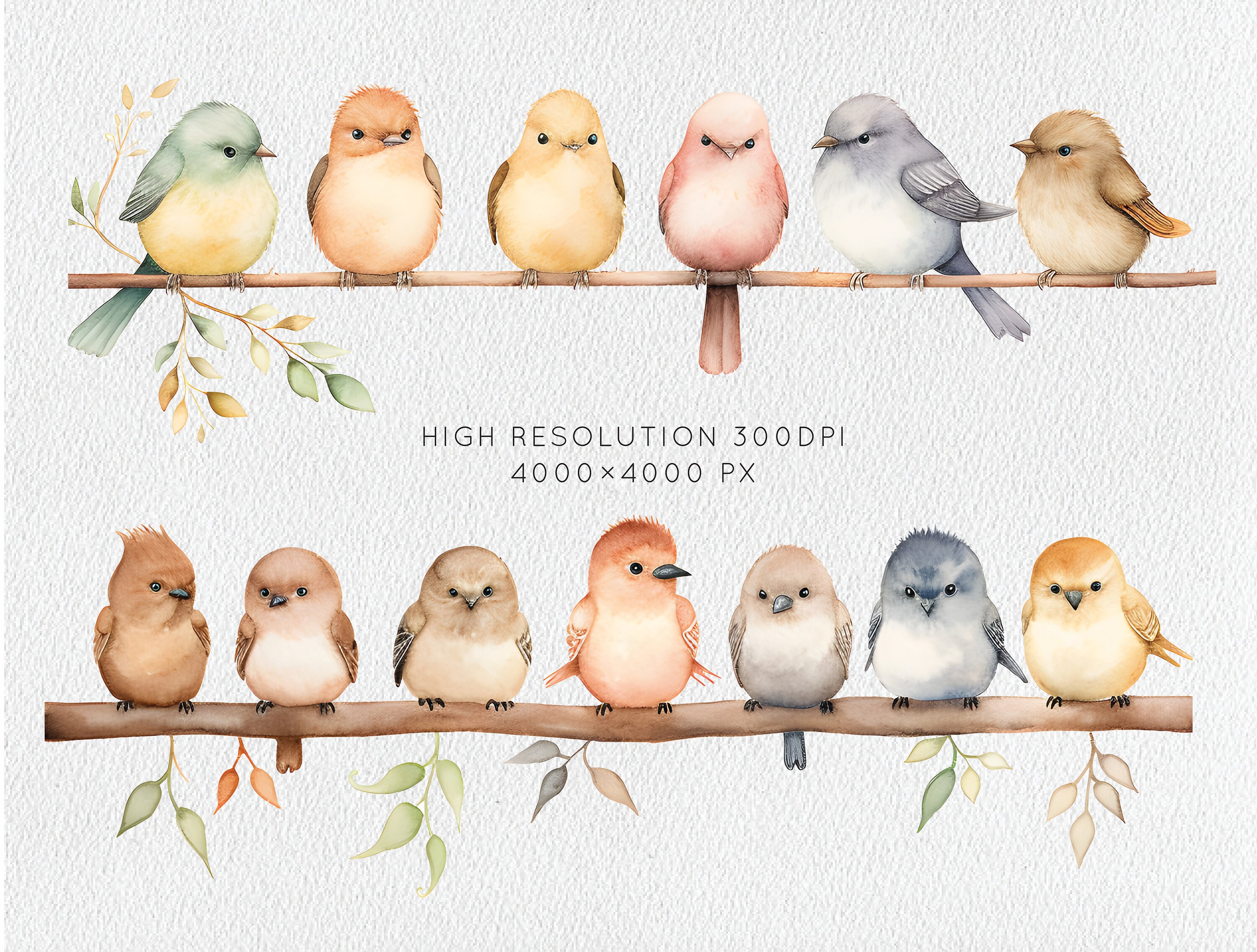 Watercolor Birds Sitting on a Branch Border Clipart ,PNG Files, Digital ...