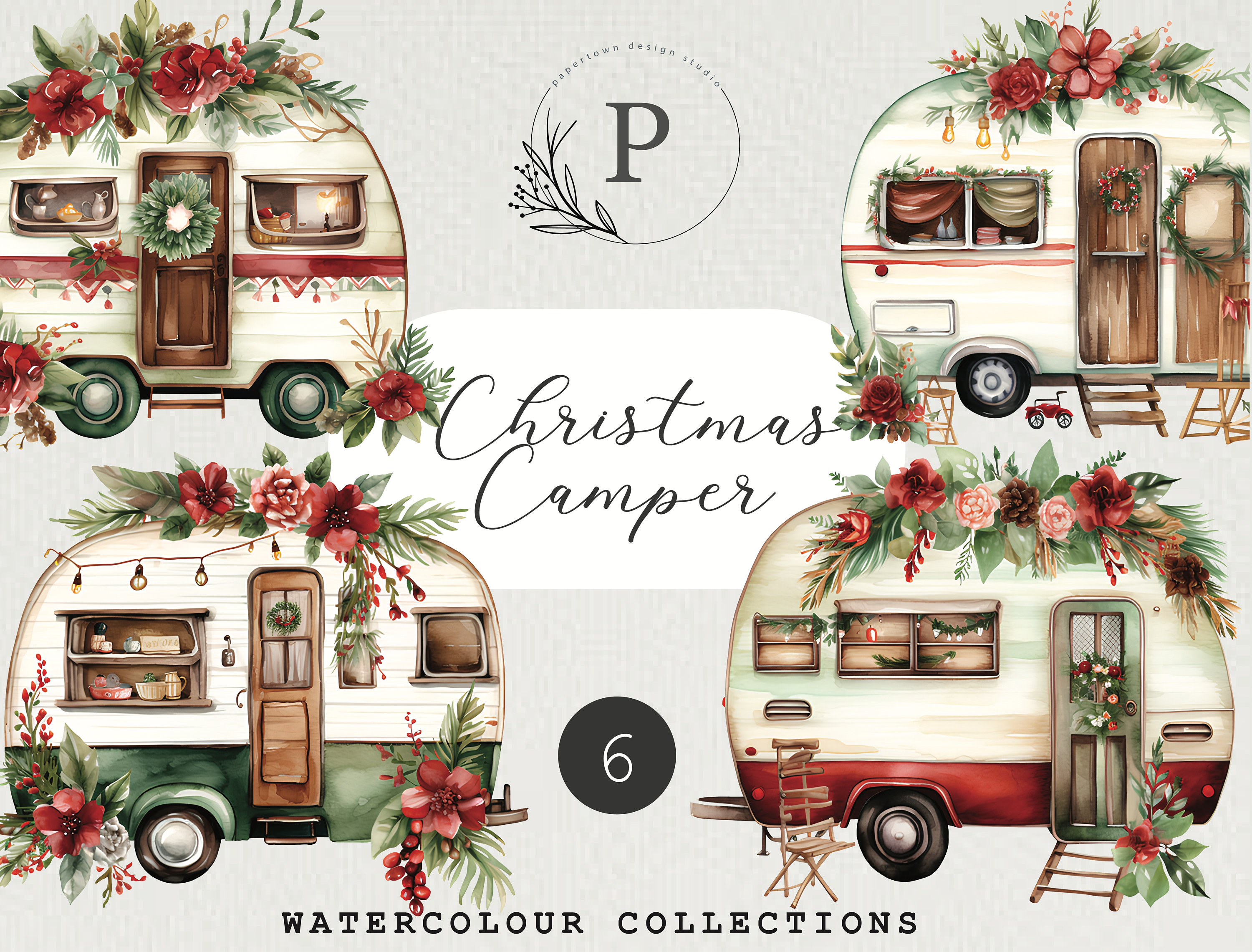 Watercolor Christmas Camper Clipart, PNG Files, Digital Download ...