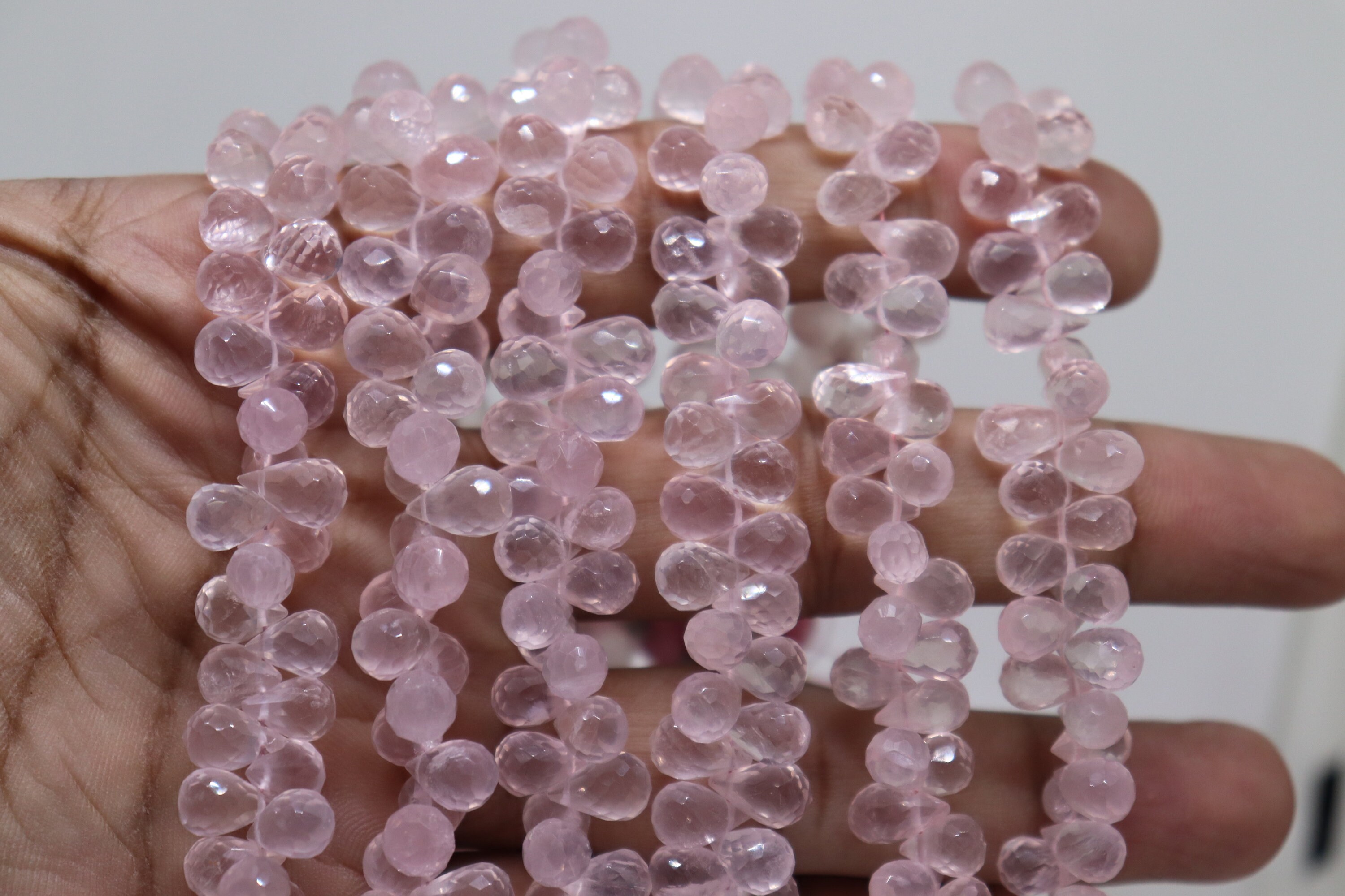 Rose Quartz Faceted Drops Shape Beads Rose Quartz Briolette - Etsy