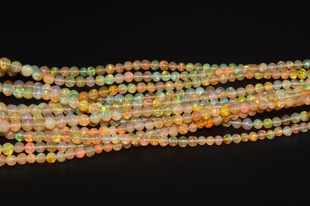 AAA+ Yellow Ethiopian Opal Smooth Round Bead Welo Opal Bead Top Fire ...