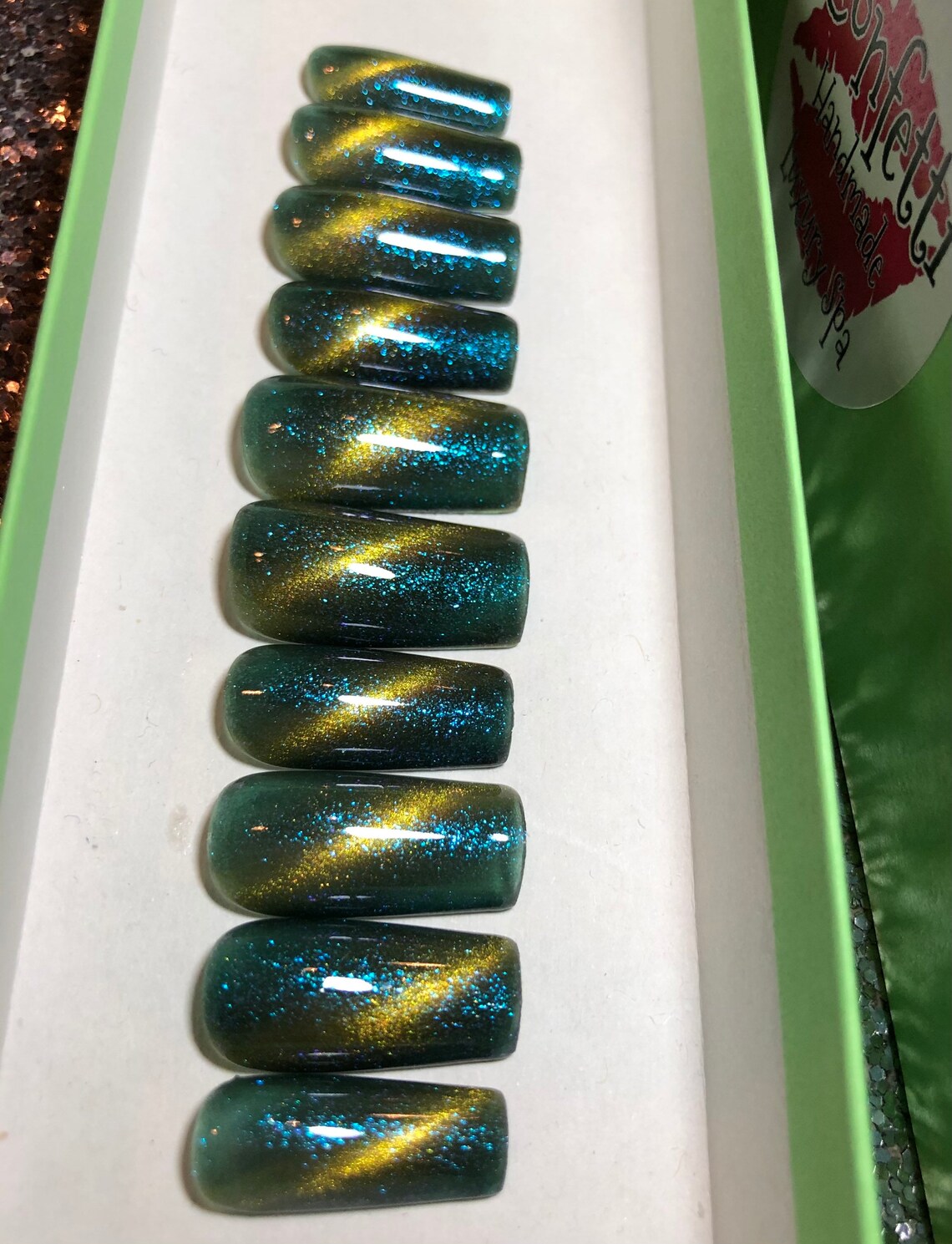 3D Galaxy Cat Eye Press on Nails | Handmade Glue on Fake Fingernails ...