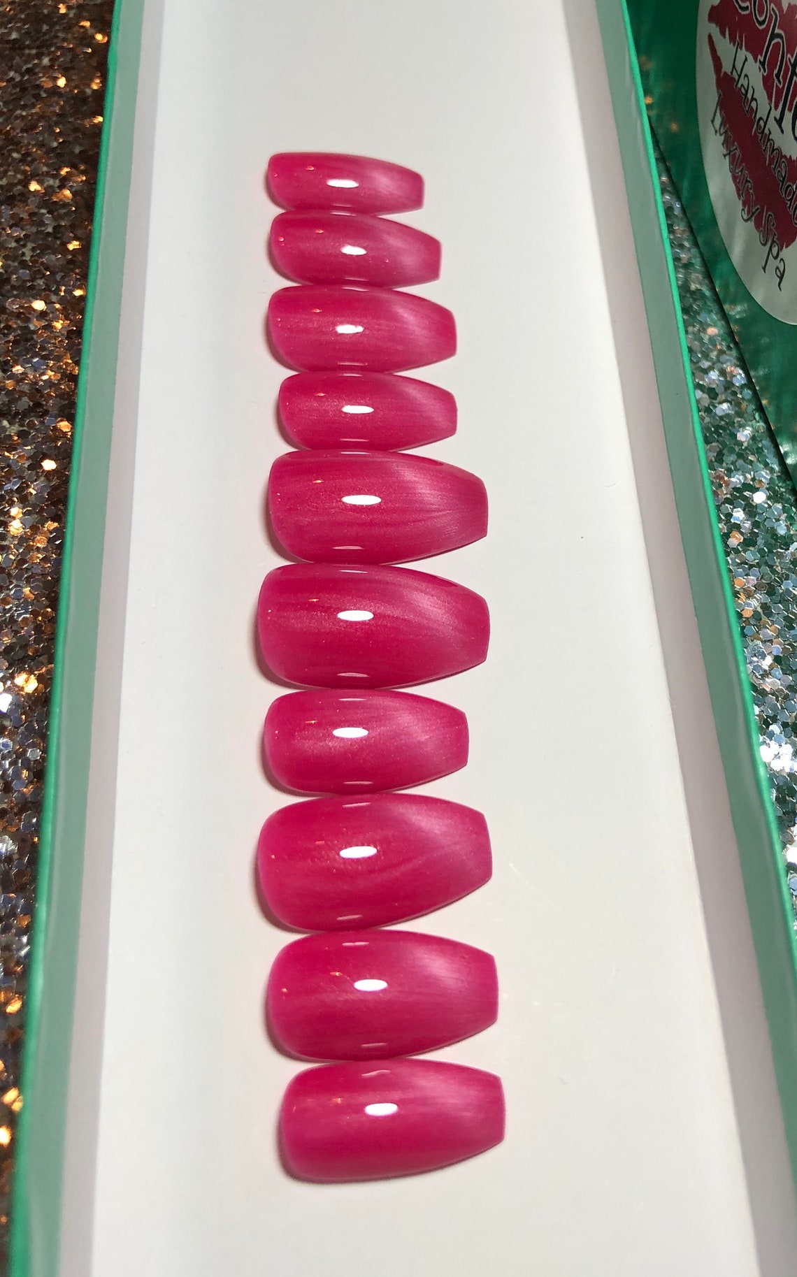 Pink Cat Eye Press On Nail Set Cateye Gel Polish Long Nails | Etsy