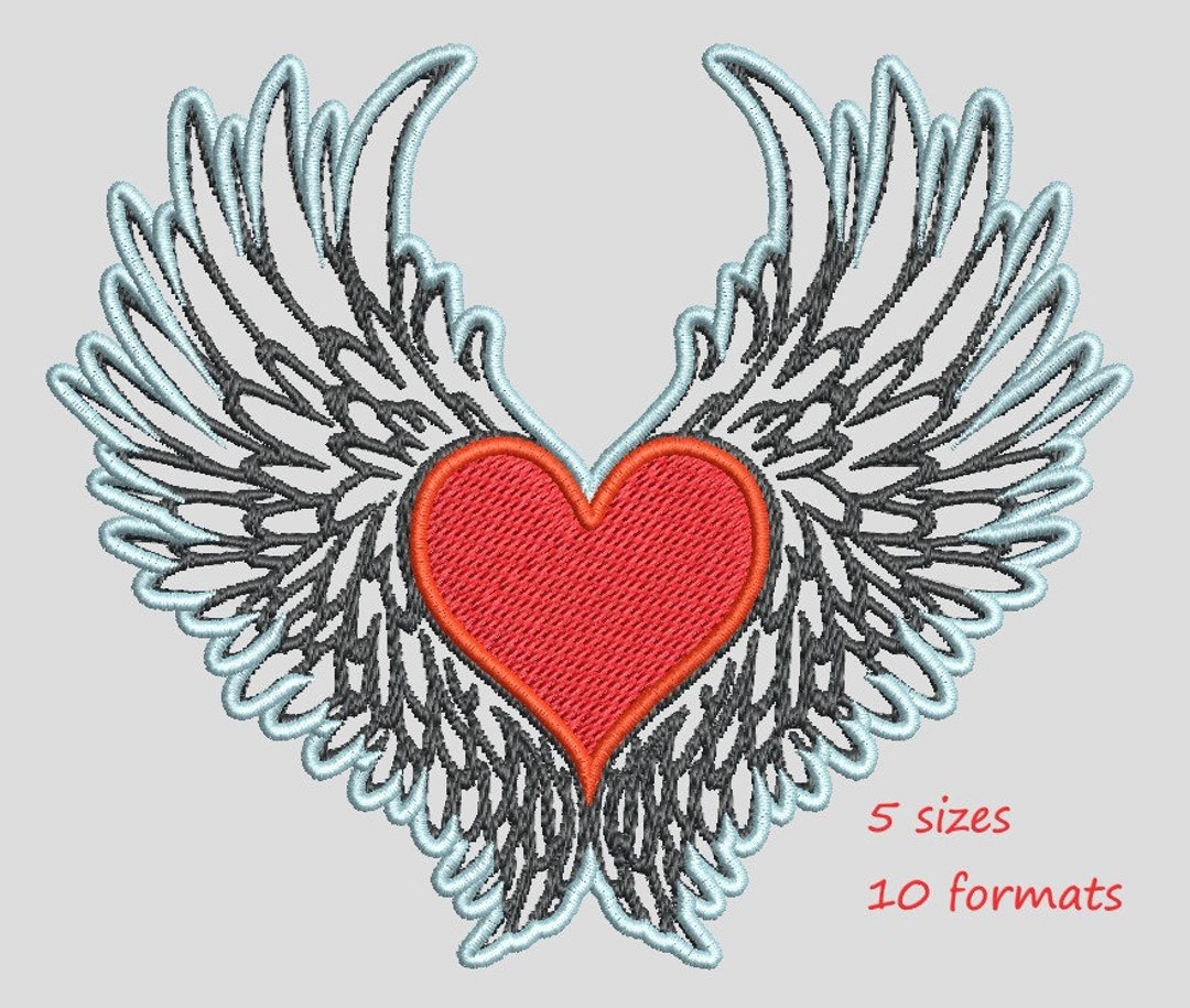 Heart Embroidery Design, Wings Designs, Heart With Wings Design ...