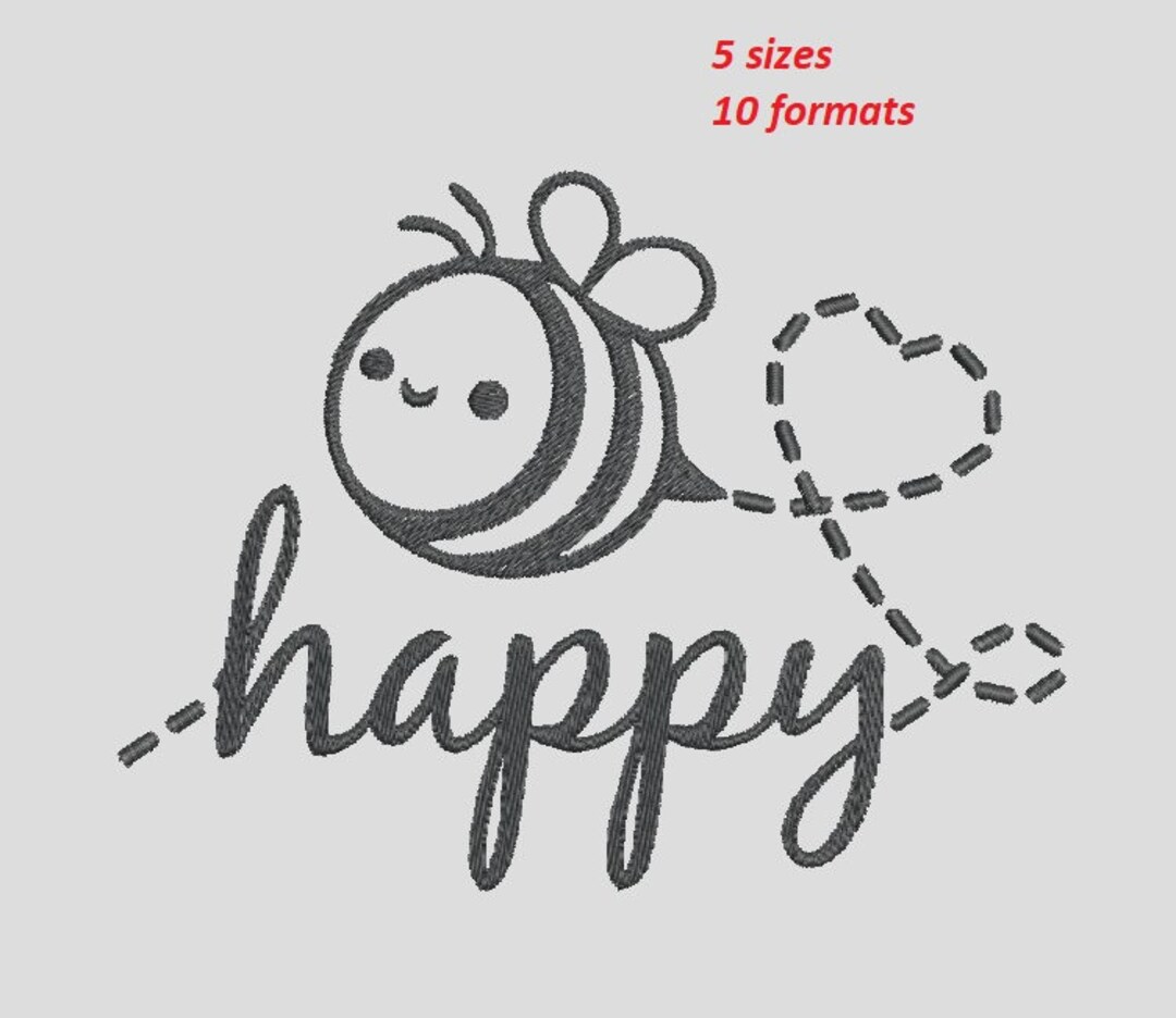 Bee Happy Embroidery Design - Instant Download - Etsy