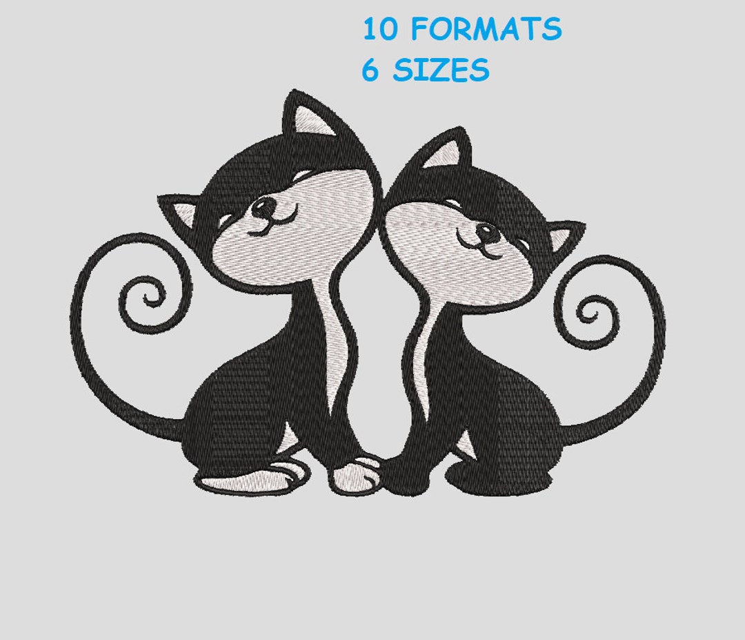 Two Cat Embroidery, Cat Embroidery Design,cat Head Designs - Instant ...