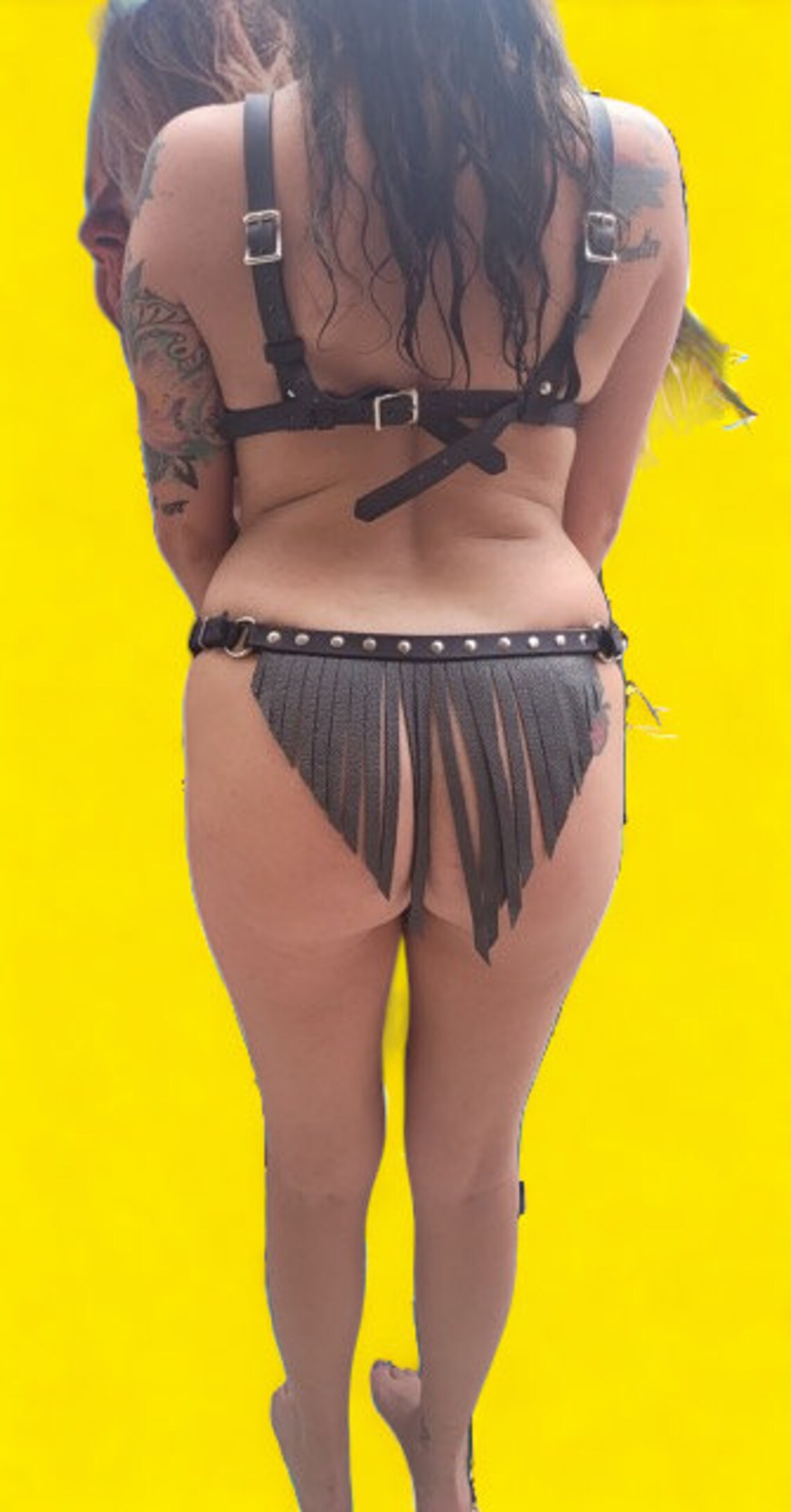 Leather Open Cup Bra Leather Fringe Outfit Crotchless Lingerie Fringe Bikini Top Fringe Bra