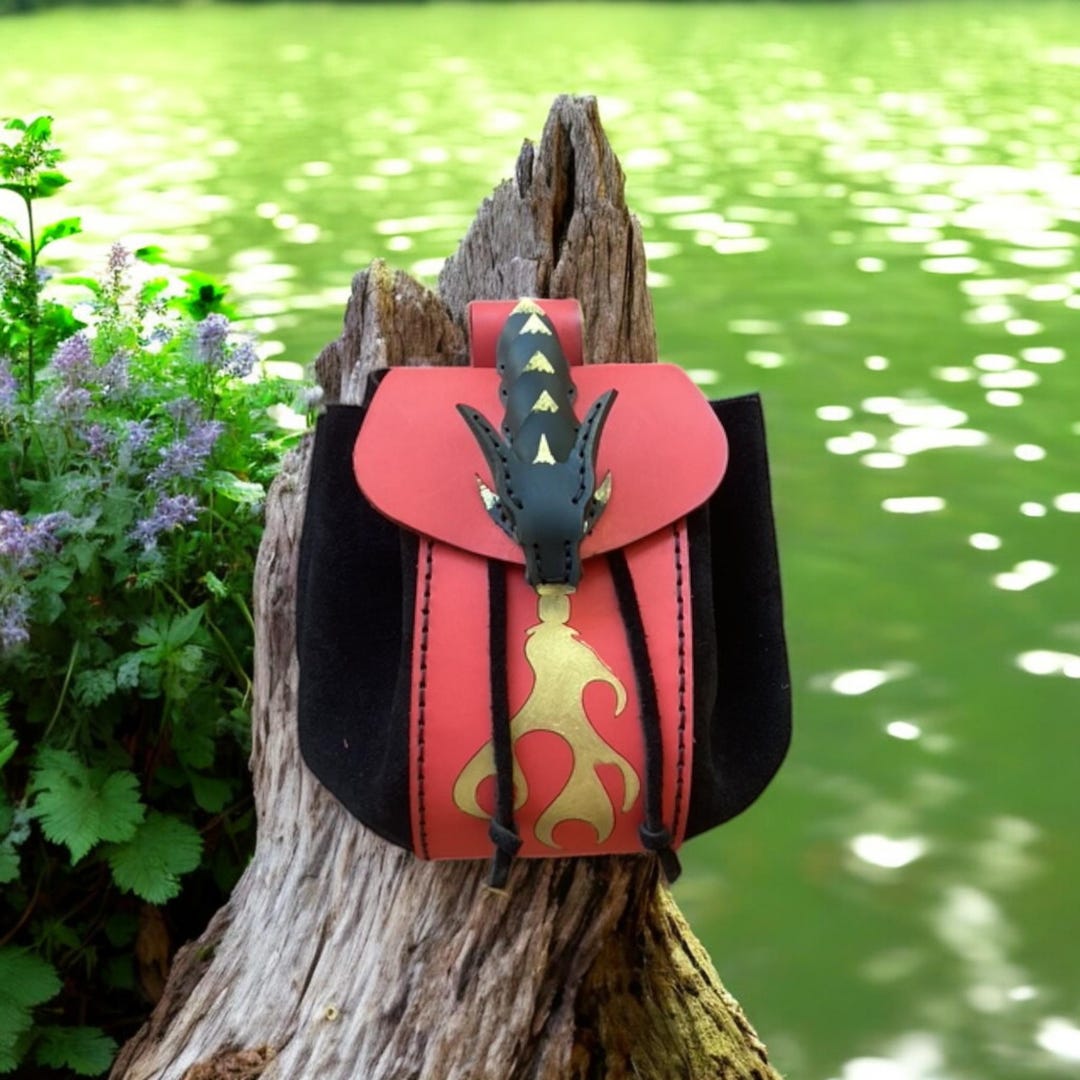 Dragon Drawstring Pouch, Leather Coin Pouch for LARP, Cosplay, Medieval ...
