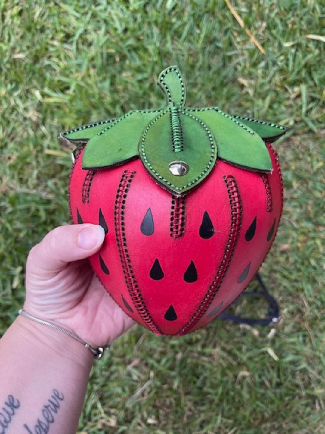 Strawberry Purse 3-D, Round Strawberry Purse, Strawberry Bag, Leather ...
