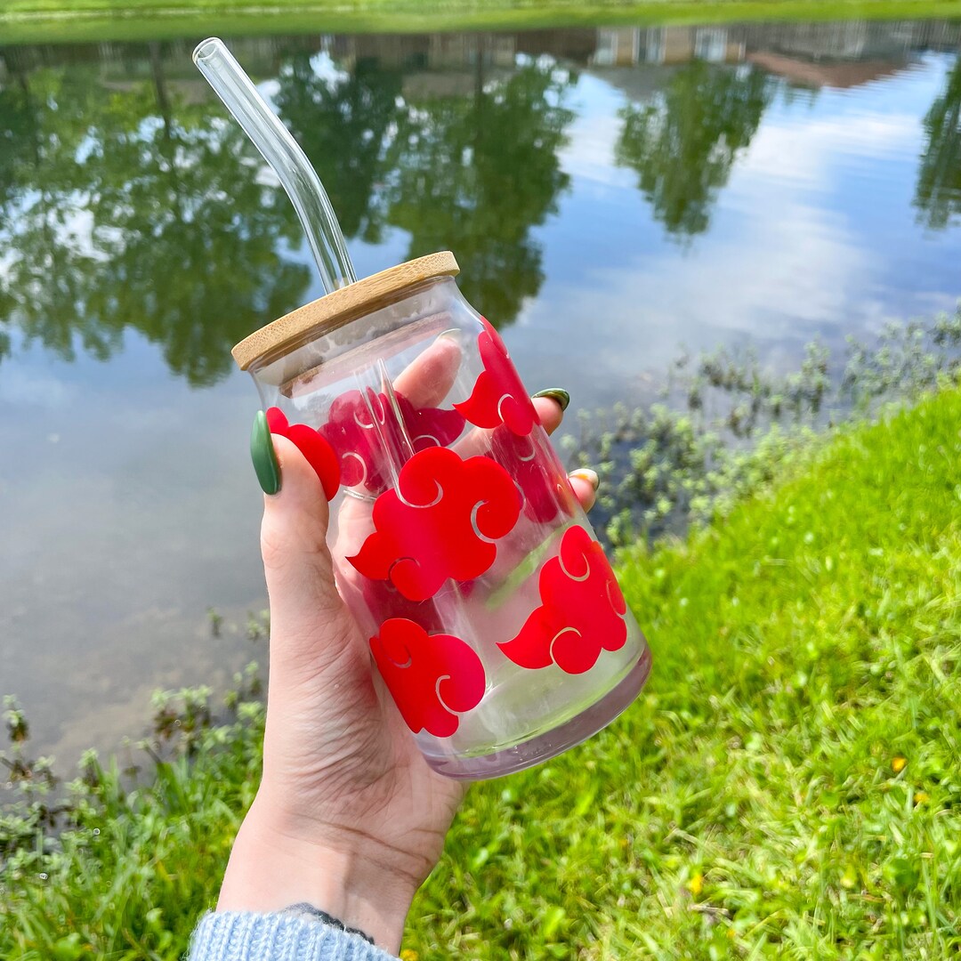 160z Glass Cup/ Anime Inspired Glass Cup/ Akatsuki / Glass Cup With Lid ...