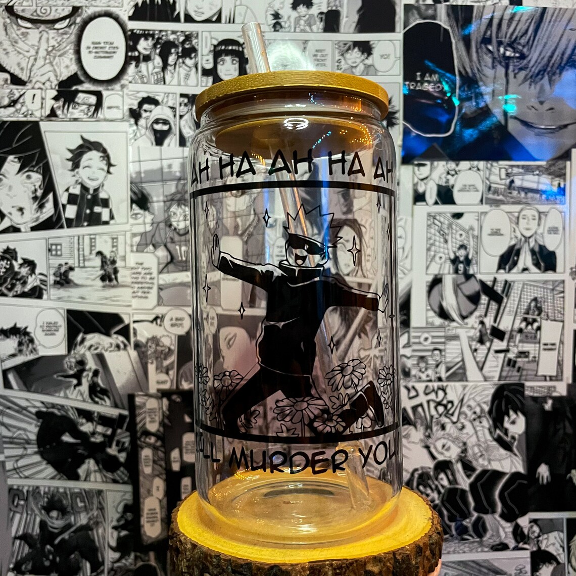 160z Glass Cup/ Anime Inspired Glass Cup/ Sensei / Glass Cup With Lid ...