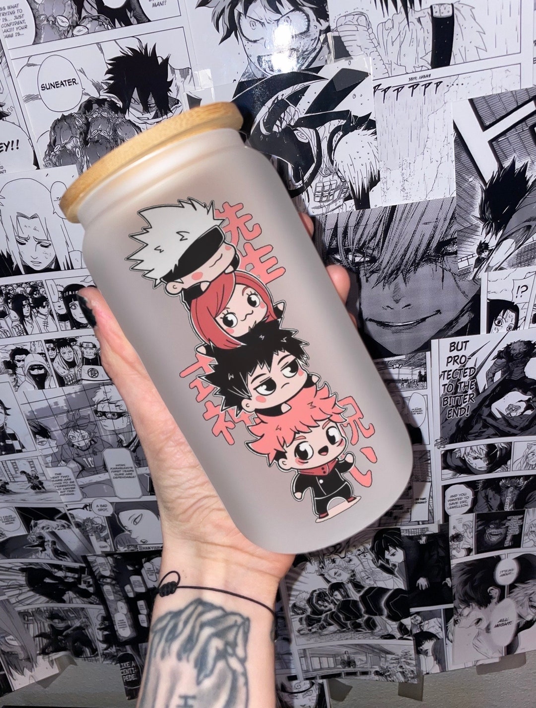 160z Glass Cup/ Anime Inspired Glass Cup/ Sensei / Glass Cup With Lid ...