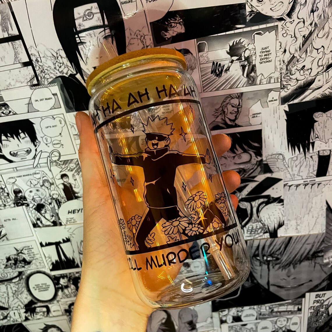 160z Glass Cup/ Anime Inspired Glass Cup/ Sensei / Glass Cup With Lid ...