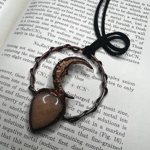 3D Printed Crescent Moon Face Peach Moonstone // Electroformed Copper ...