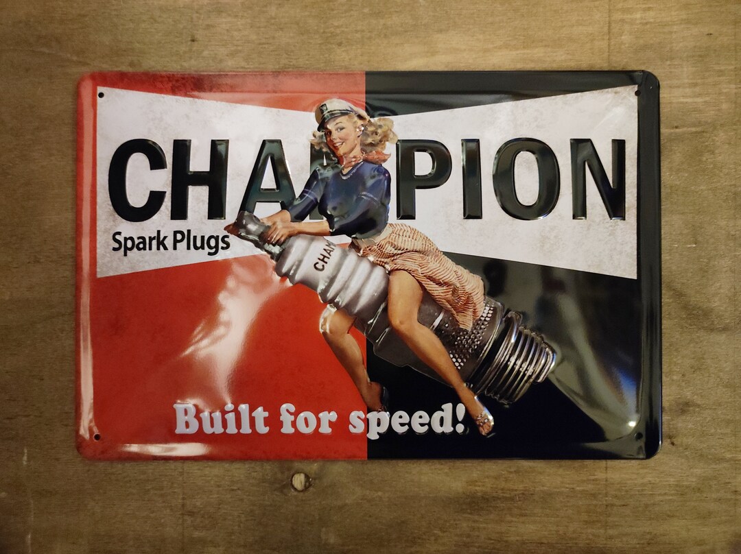 Retro Pin UP Tin Sign Suitable for Champion Spark Plug Fans, High ...