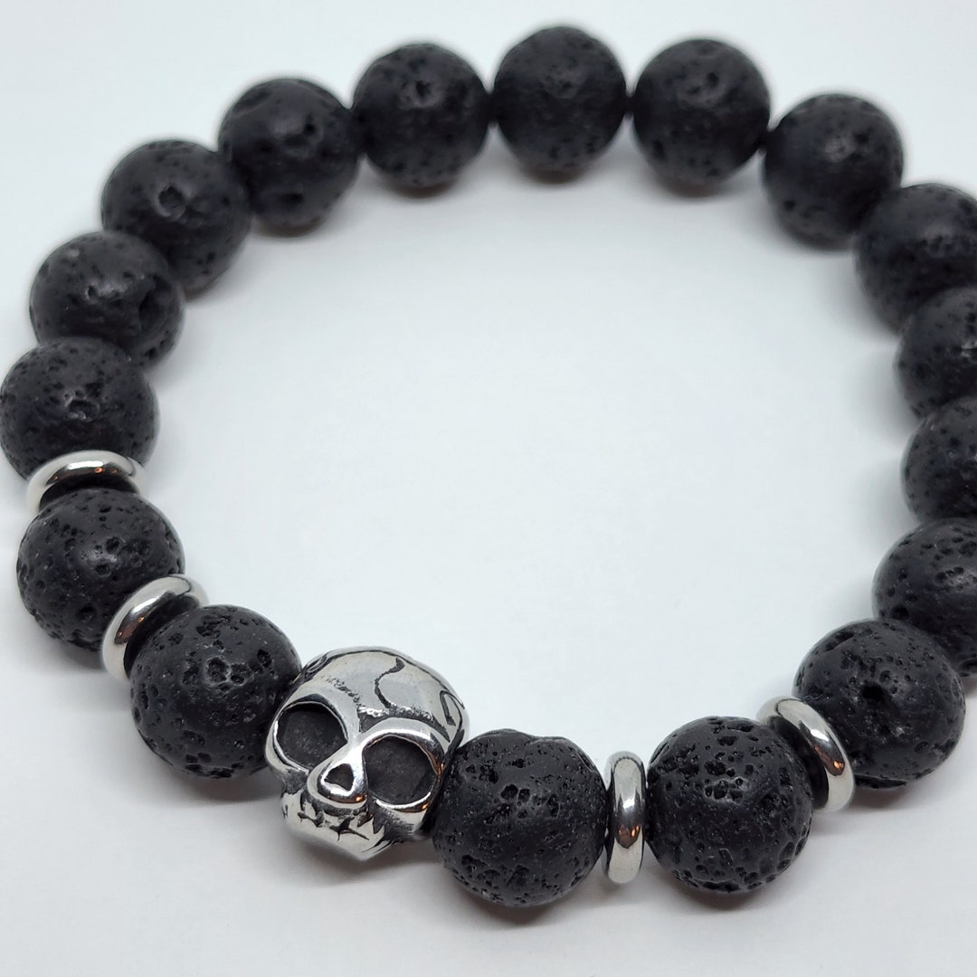 Bead Bracelet Mens Lava Rock Stone - Etsy