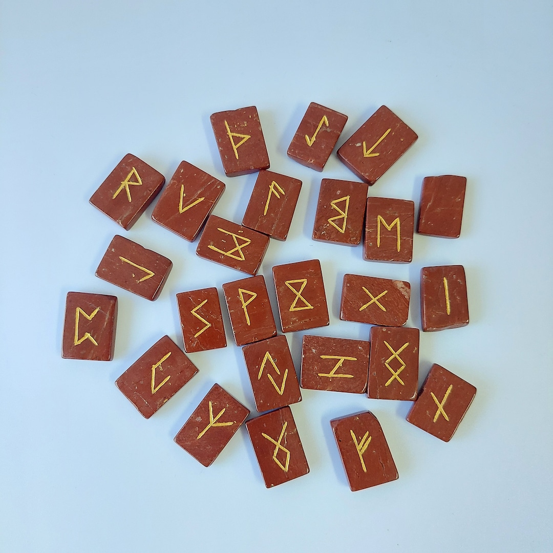 Red Jasper Rune Sets Elder Futhrak Rune Set, 24 Pcs Gemstone Runic Set ...