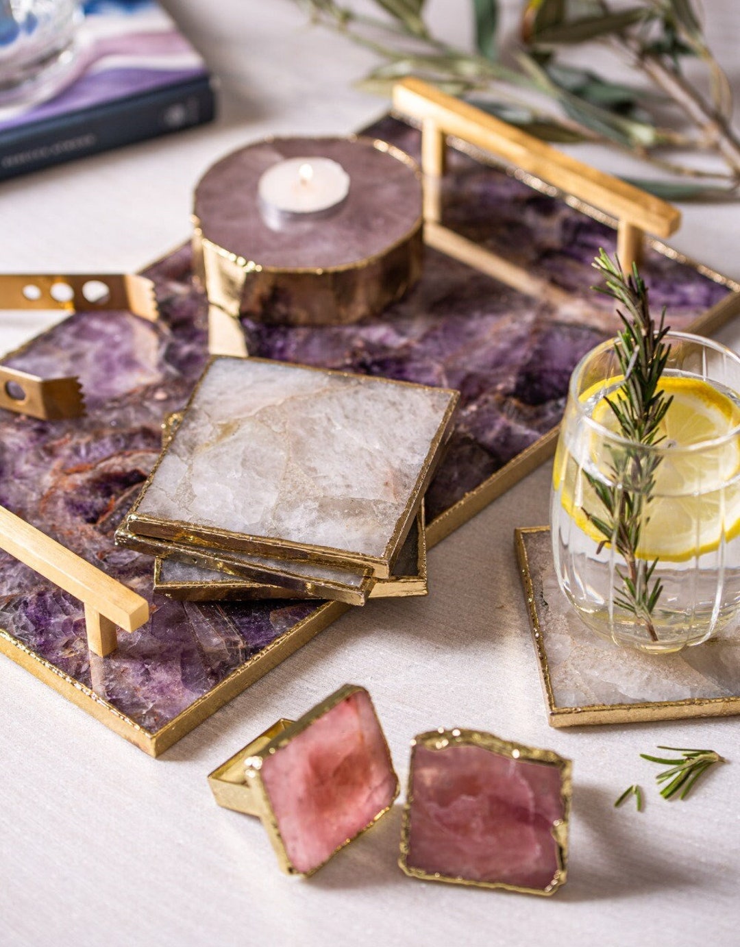 Rose Quartz Napkin Rings Crystal Table Decor for Fine Dinning or ...