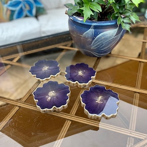 Dark Purple Flower Coasters With Gold Accents, Handmade Epoxy Resin ...