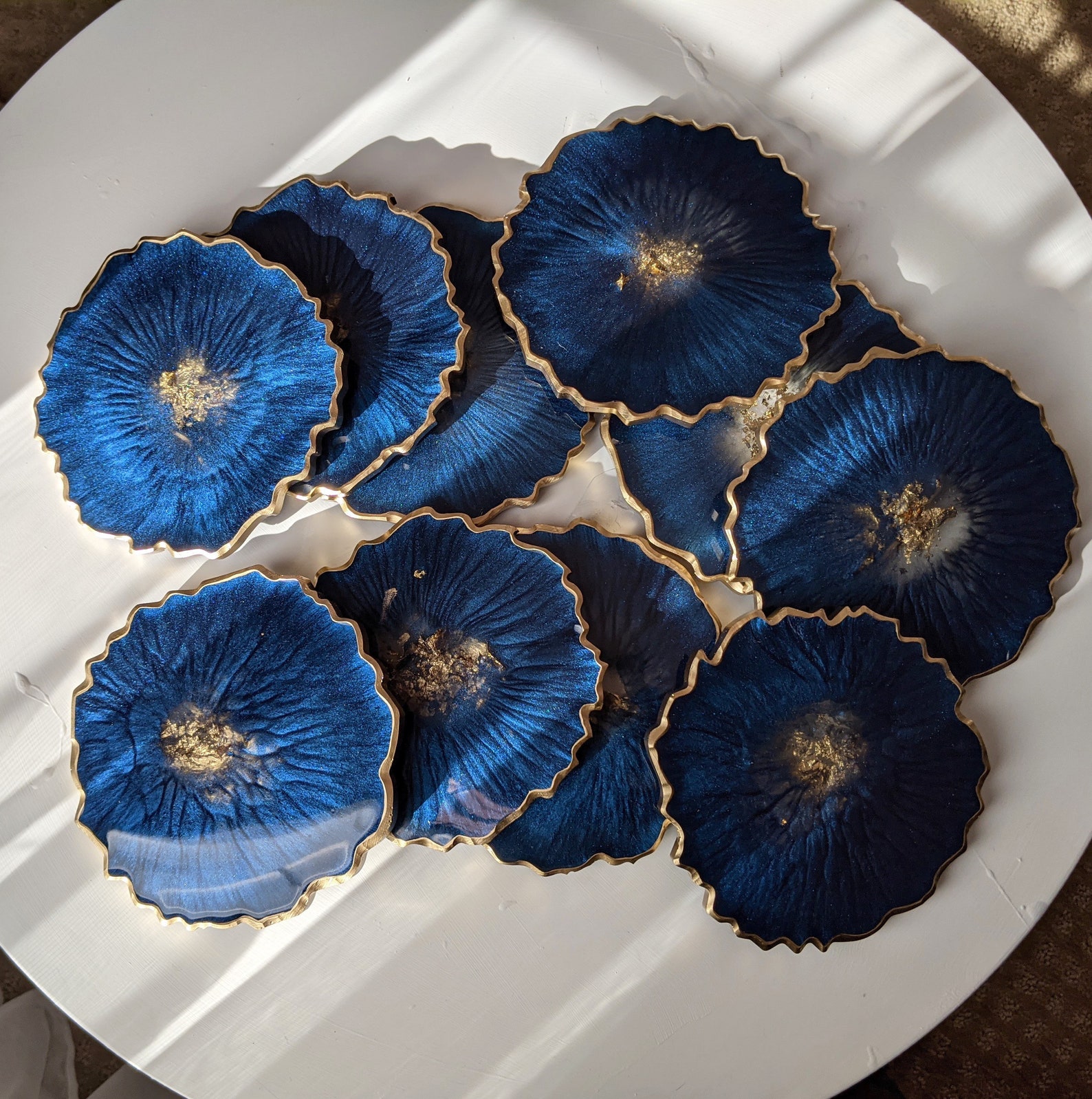 Deep Navy and Gold Coaster Sets Large Coasters Circular - Etsy