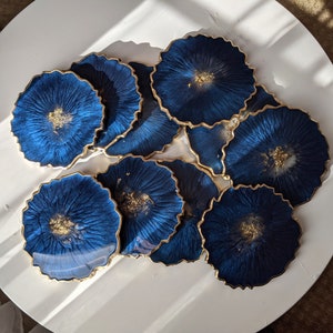Deep Navy and Gold Coaster Sets, Large Coasters, Circular Coasters With ...