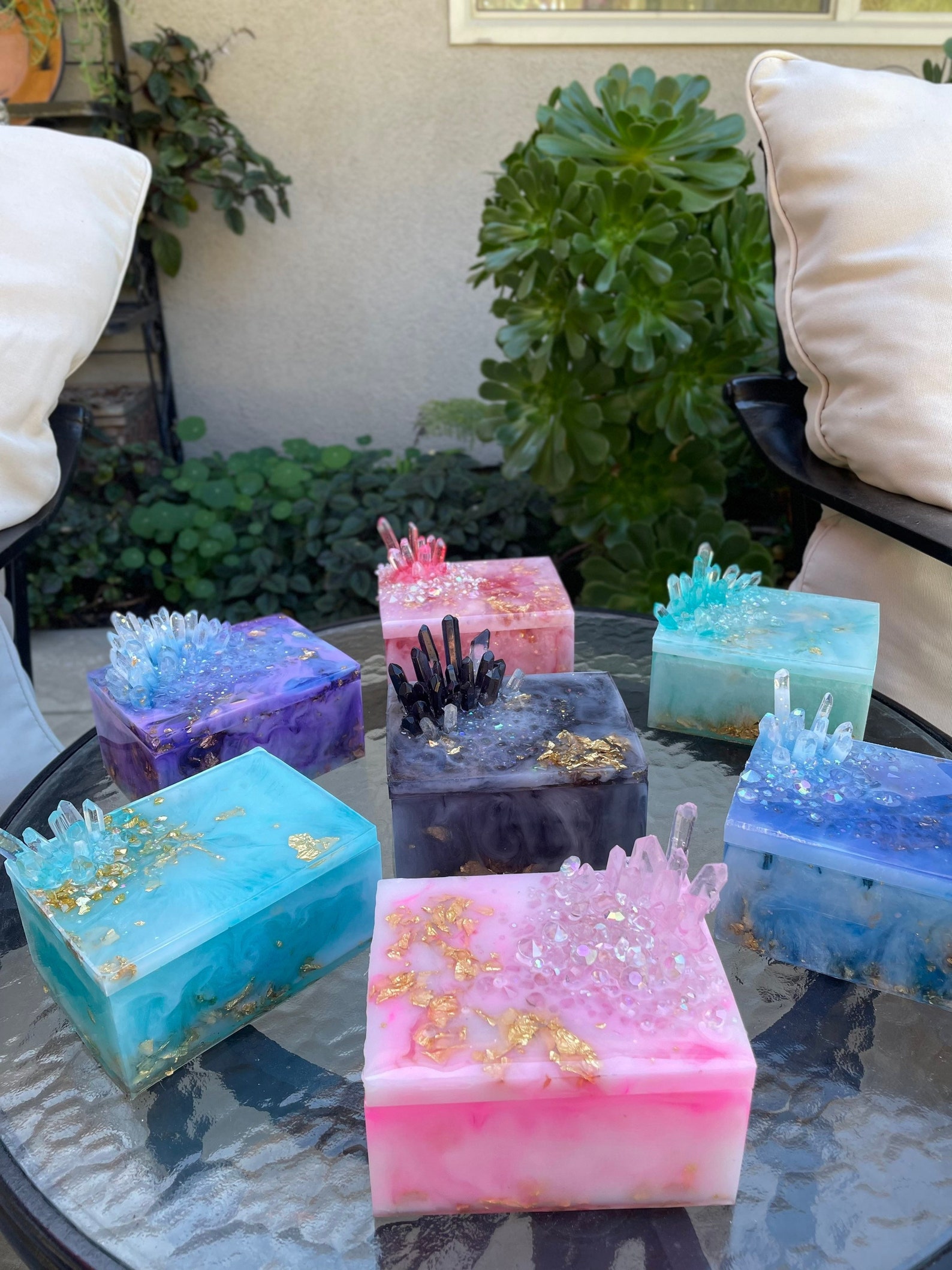 Customizable Jewelry Box With Crystal Cluster Lid, Handmade Crystal ...
