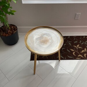 Modern Gold Accent Table, Handmade Epoxy Resin Side Table, Round Drink ...