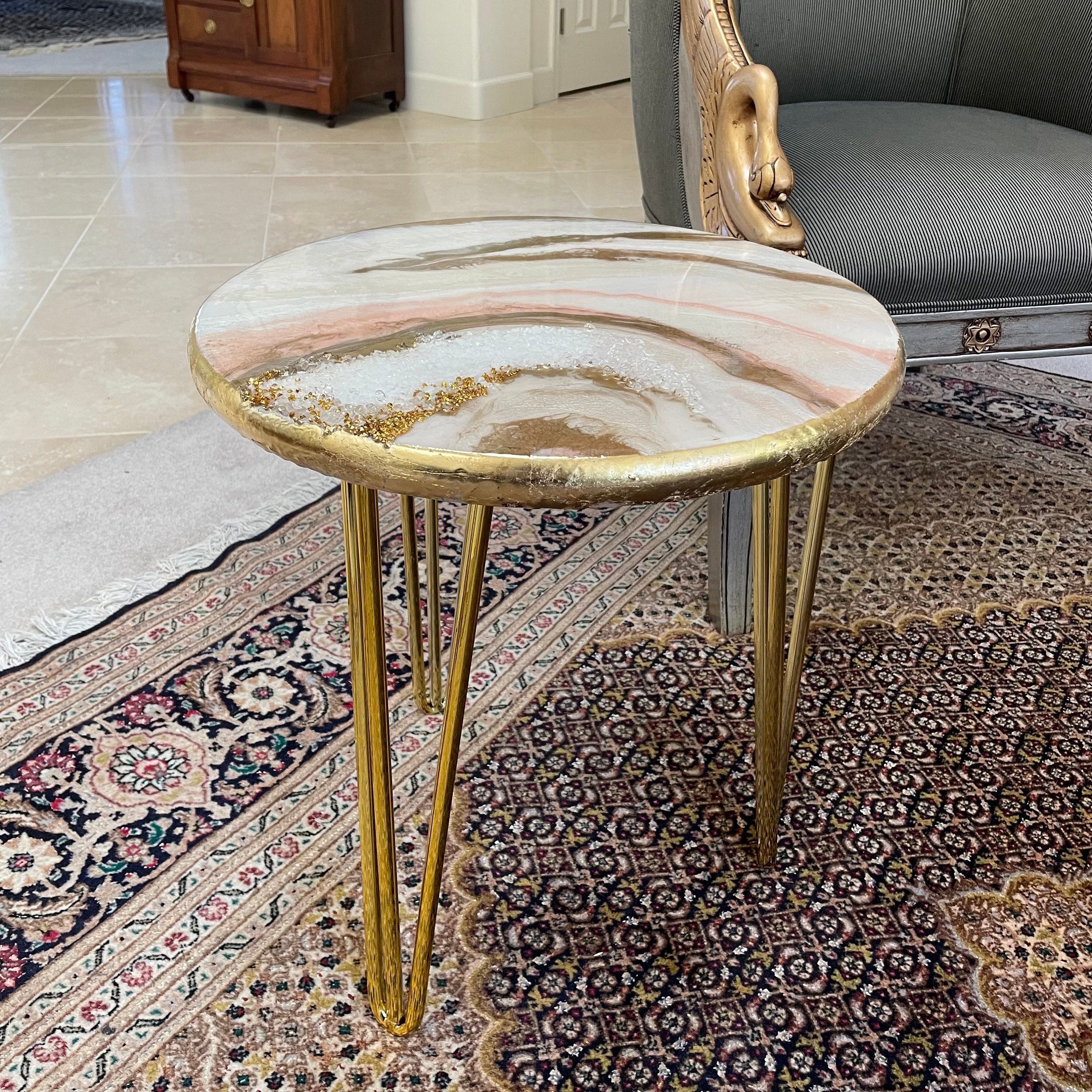 Handmade Geode Side Table With Legs, Resin on Solid Wood, Resin Art ...