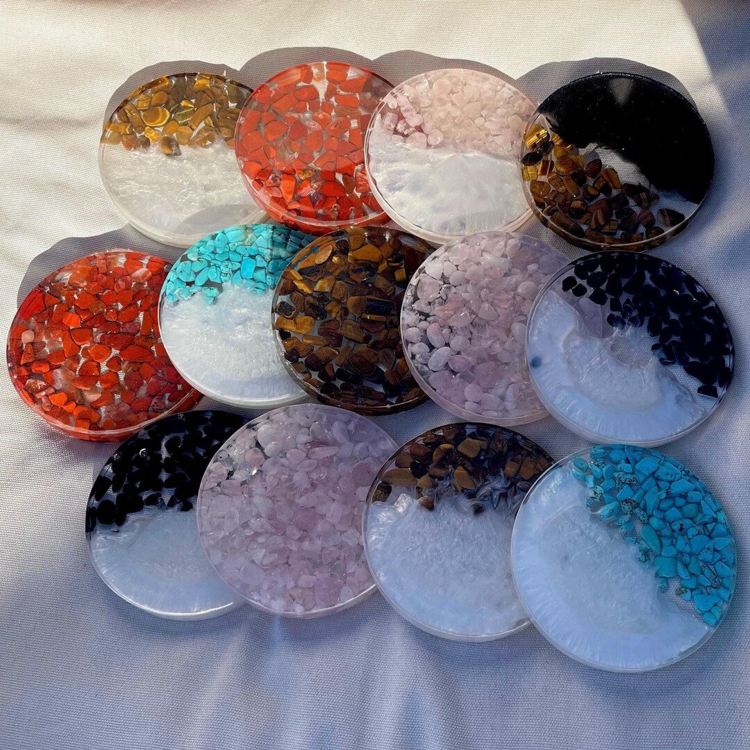 Custom Stone Quartz Coasters, Handmade Resin Coasters With Polished ...