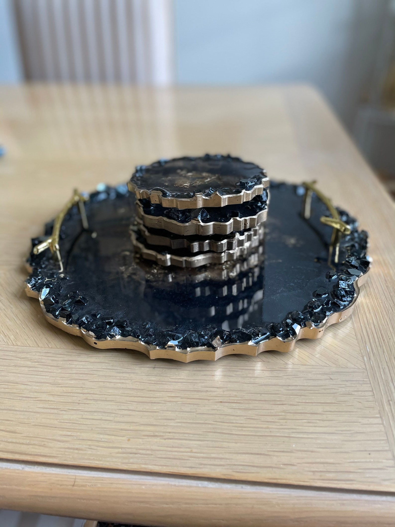 13 resin tray and coaster set handmade tray with 4 matching | Etsy