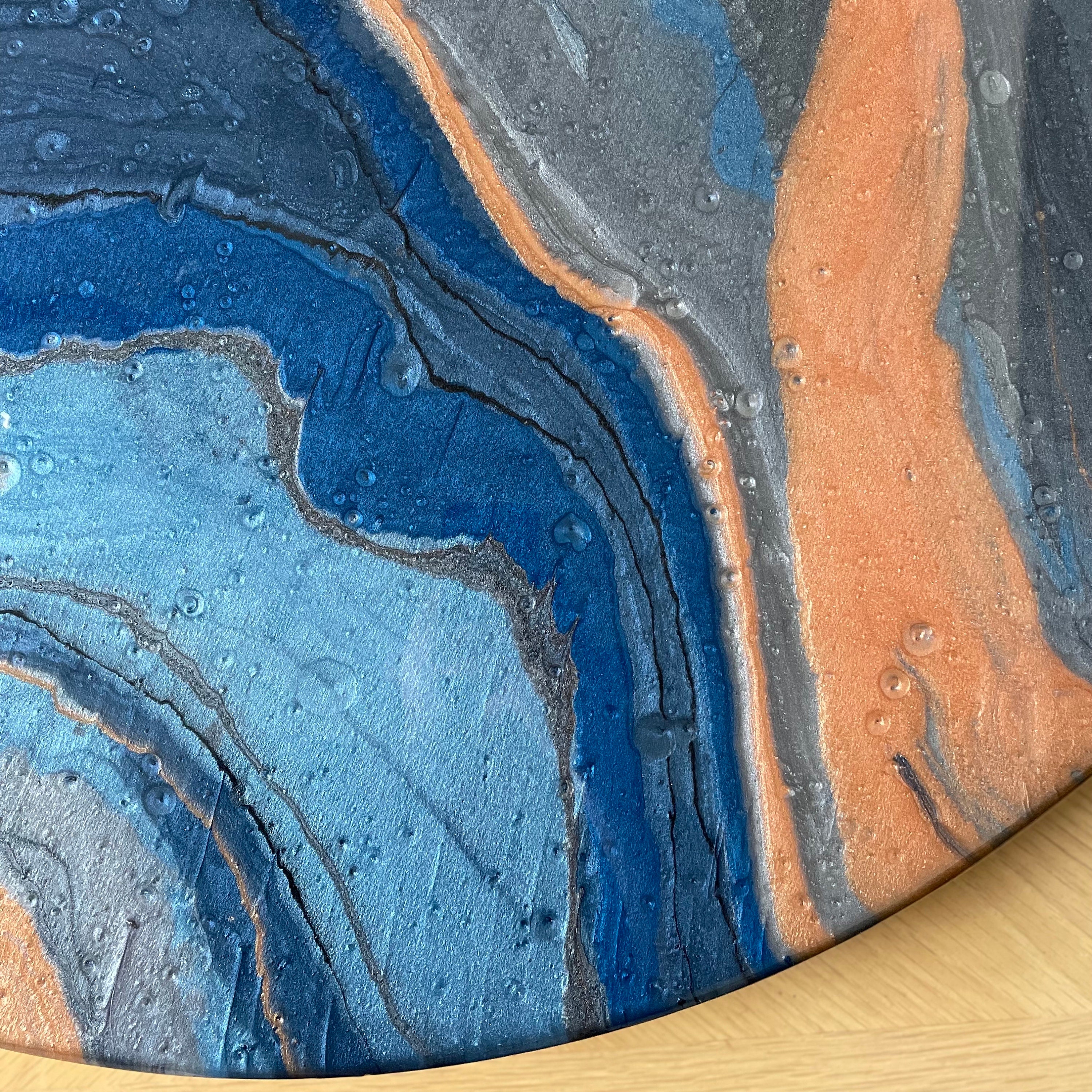 36 Inch Handmade Lazy Susan Turntable, Slate Grays and Shades of Blue ...