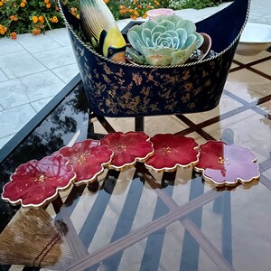 Ruby Red Flower Coasters With Gold Accents, Handmade Epoxy Resin ...