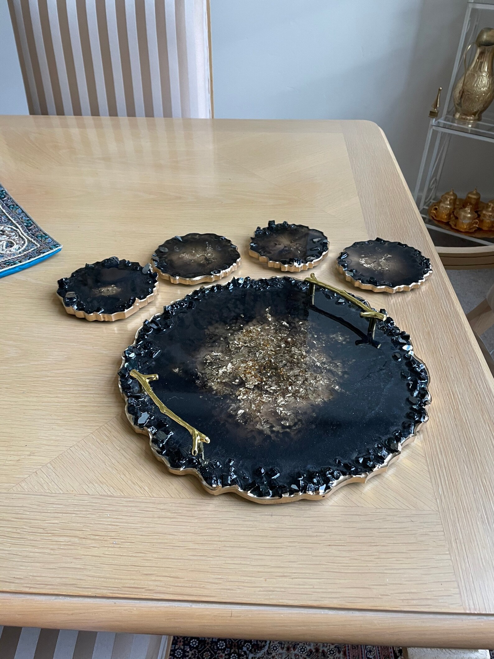 13 resin tray and coaster set handmade tray with 4 matching | Etsy