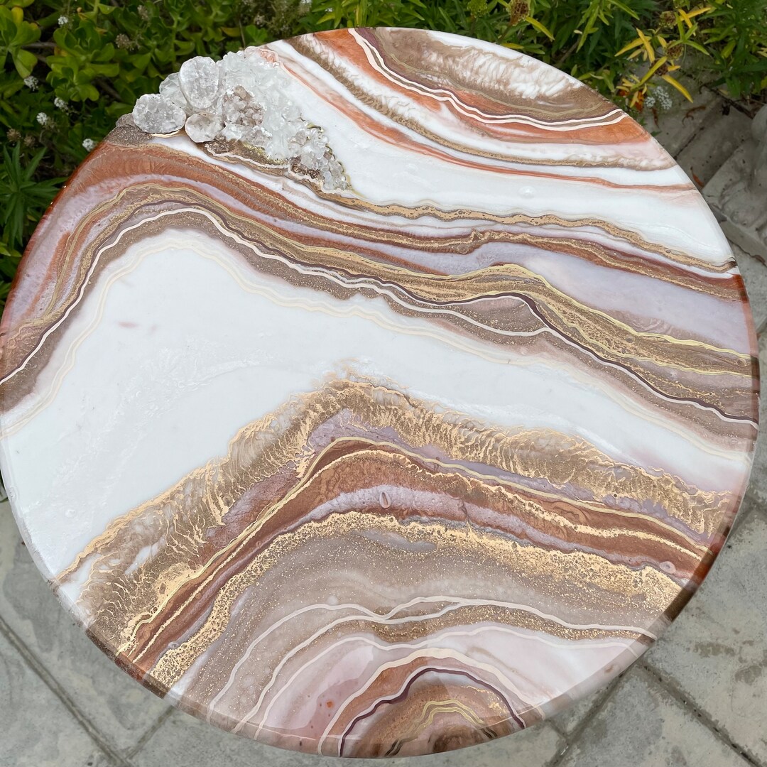 Geode Table With Crystals, Handmade With Resin on Solid Wood, Decorated ...