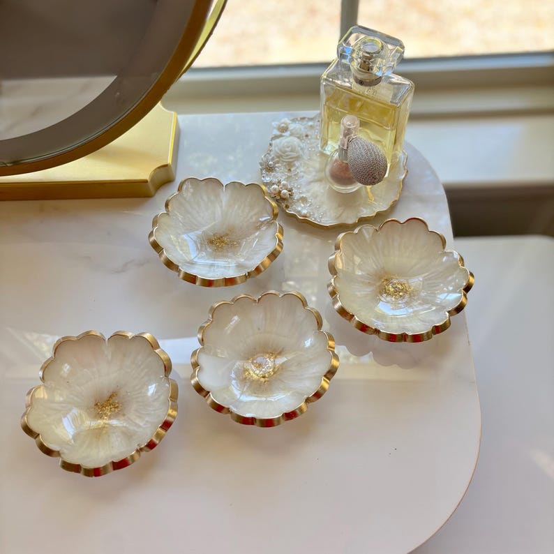 Small Dainty Flower Bowl for Vanity or Bathroom, Engagement Ring Dish ...