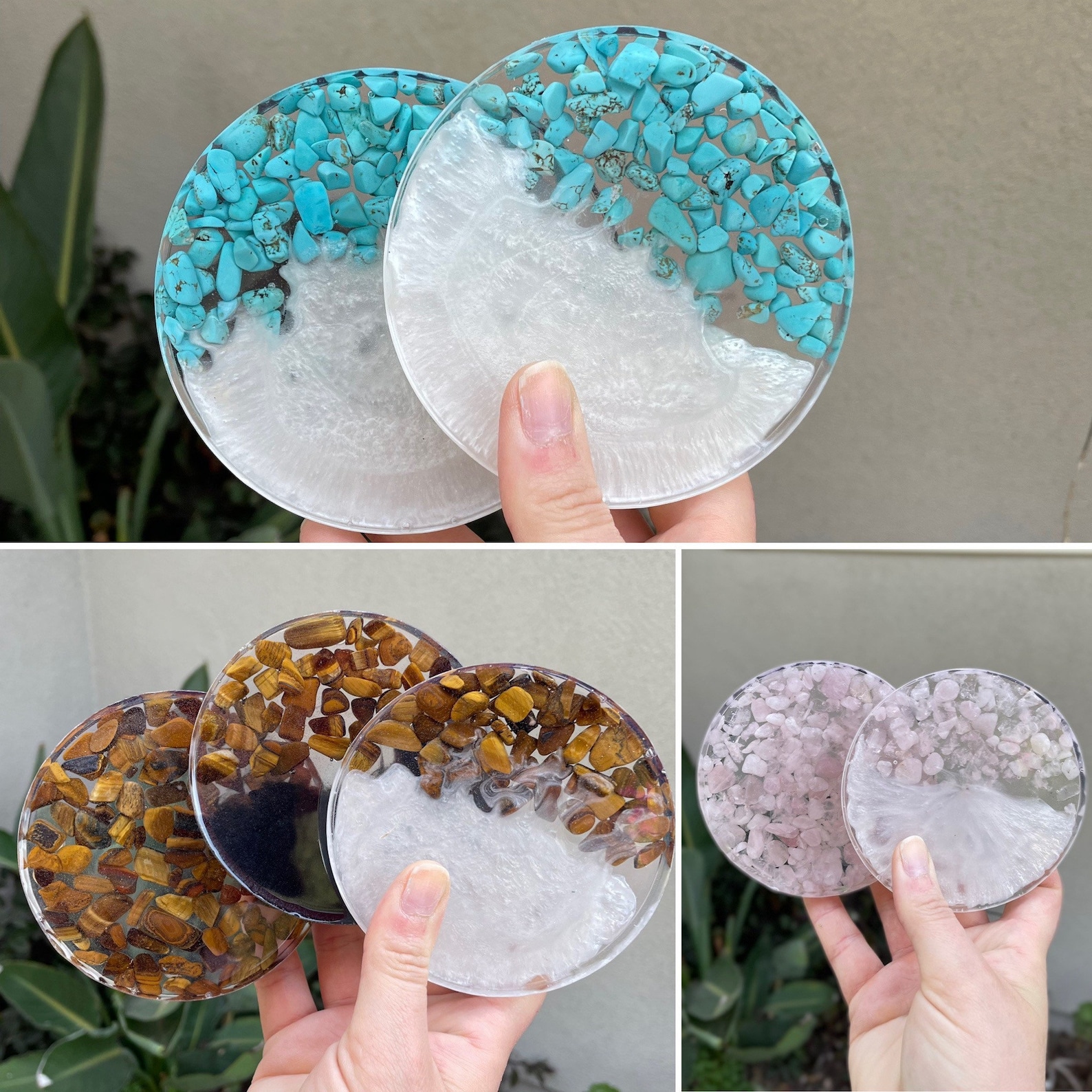 Custom Stone Quartz Coasters, Handmade Resin Coasters With Polished ...