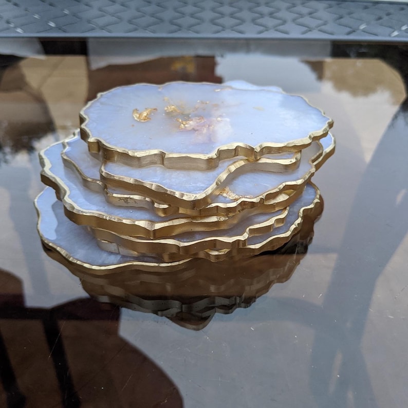 White and Gold Resin Coaster Set Irregular Coasters Random - Etsy