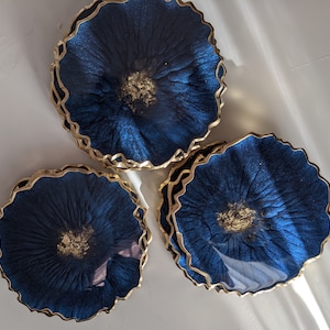 Deep Navy and Gold Coaster Sets, Large Coasters, Circular Coasters With ...