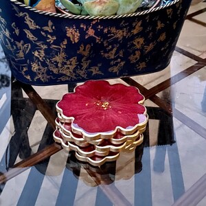 Ruby Red Flower Coasters With Gold Accents, Handmade Epoxy Resin ...
