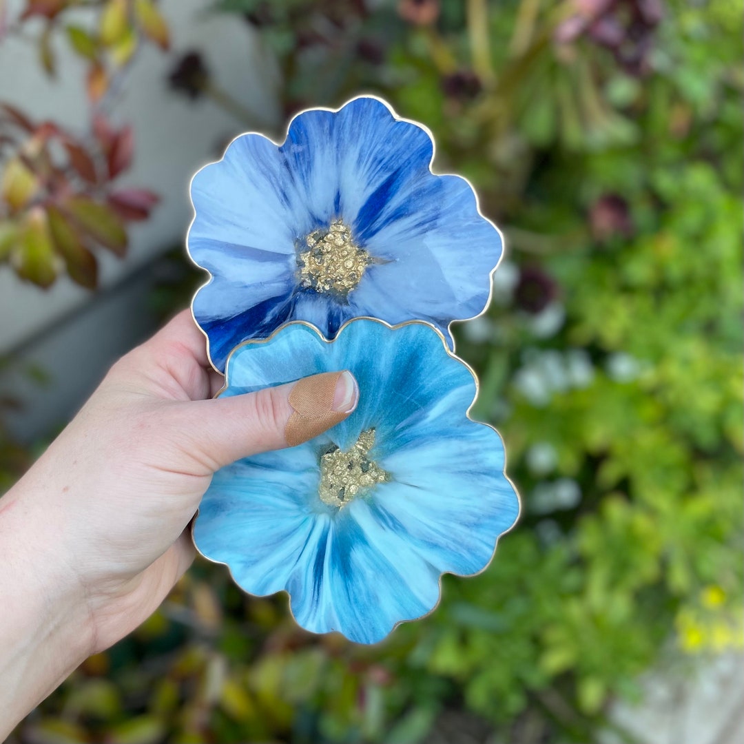 Custom Flower Coaster Sets in Any Color, Handmade Resin Coasters With ...